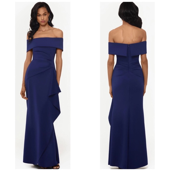 Xscape | Dresses | Nwt Xscape Scuba Off The Shoulder Ruffle Dress ...
